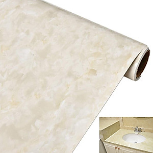 Emoyi Beige Granite Look Marble Effect Wallpaper Film Vinyl Wall Stickers Peel-Stick Murals Counter Top 15.6''x79''