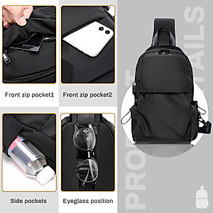 Allnice Sling Bag for Women Men Small Sling Bag Crossbody Daypack with USB Charging Port Water Resistant Chest Bags Adjustable Shoulder Strap Travel Hiking Daypack for Travel, Hiking, Cycling, Camping