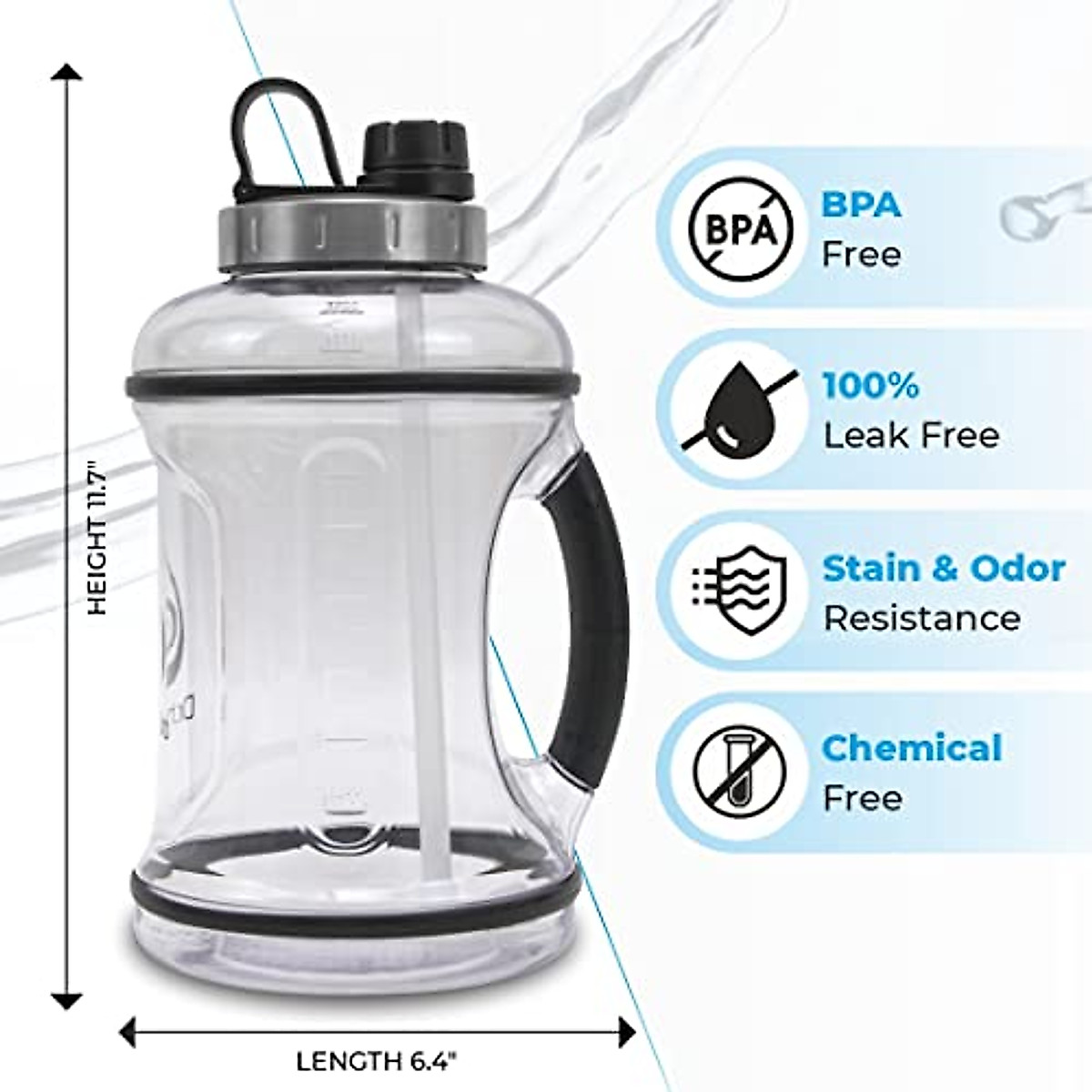 DR.HYDRO 1 Gallon Water Bottle with Straw - Large Water Bottle | BPA free Sports Water bottle | Big Water Bottle with Silicone Handle | Leak Proof Gym Water Jug Lid For Fitness Gym Goals