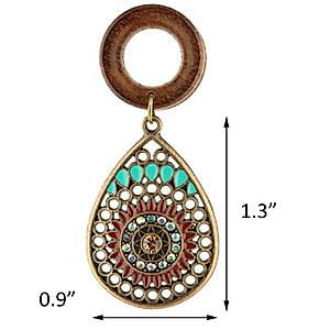 Balala 0G 8mm Bohemian Teardrop Wood Dangle Ear Gauges Piercing Flesh Tunnels Plugs Statement Earrings, Brown, BA161-8