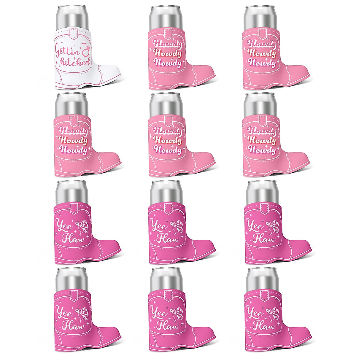 12 Pack Cowgirl Boot Bachelorette Party Skinny Can Sleeves Disco Cowgirl Slim Beverage Sleeves Favor Bridal Shower Insulated Neoprene Drink Holder for Western Themed Space Cowgirl Party Decorations