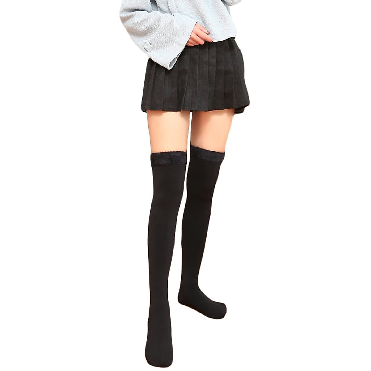 Romastory Womens Over Knee Leg Warmers Winter Thick Fleece Lined Elastic Socks Tights Leggings (One Size Fits S/M/L, Socks)