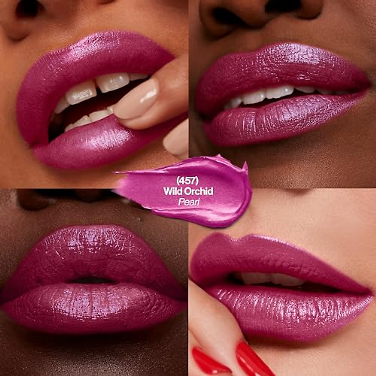 REVLON Lipstick, Super Lustrous Lipstick, Creamy Formula For Soft, Fuller-Looking Lips, Moisturized Feel in Berries, Wild Orchid (457) 0.15 oz