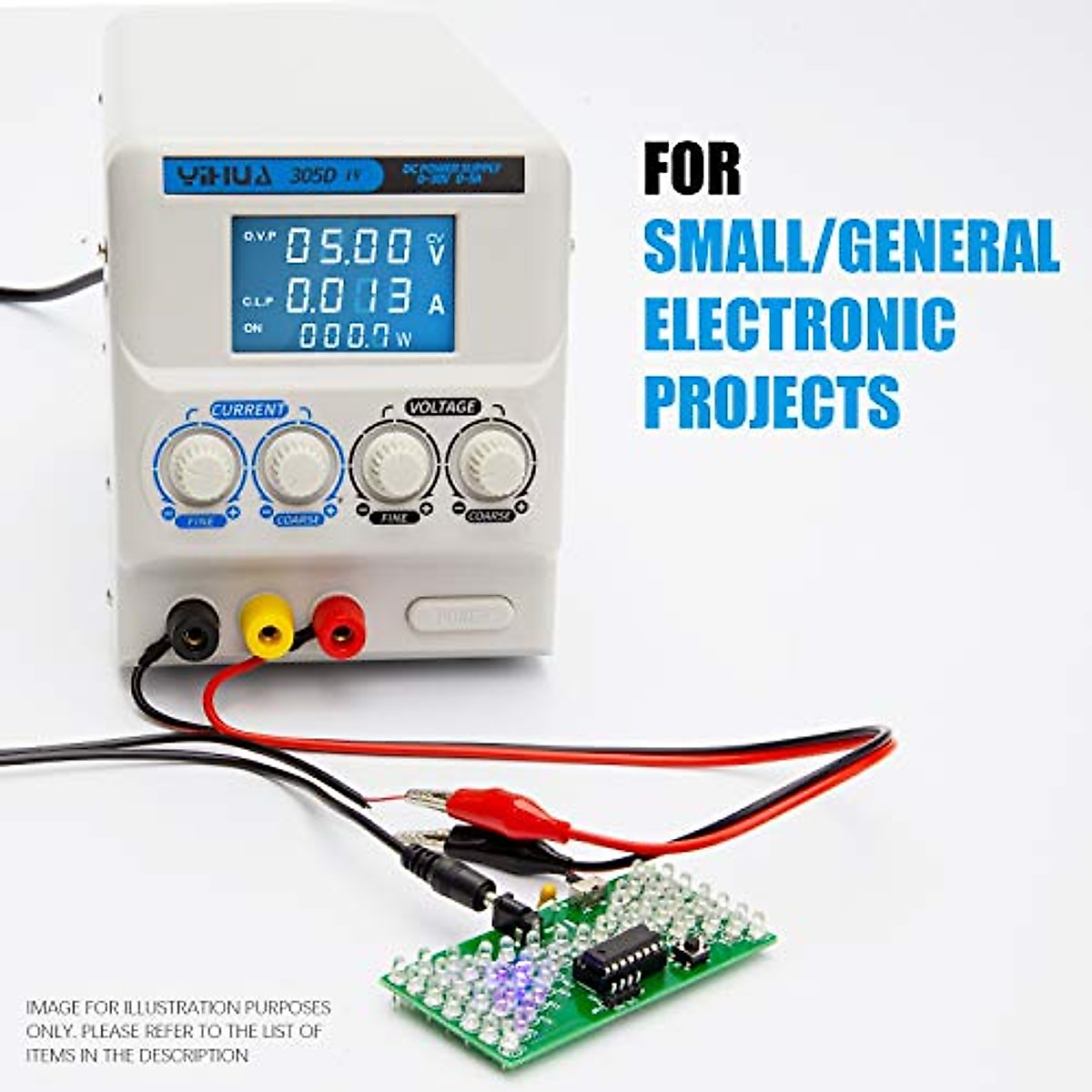 YIHUA 305D-IV Regulated Variable DC Lab Power Supply 0-5A 0-30V Low Noise Bench Switch Mode Power Supply with Alligator Clips, High Precision for R&D, Labs, Laptops, Phone Repair & Electronic DIY