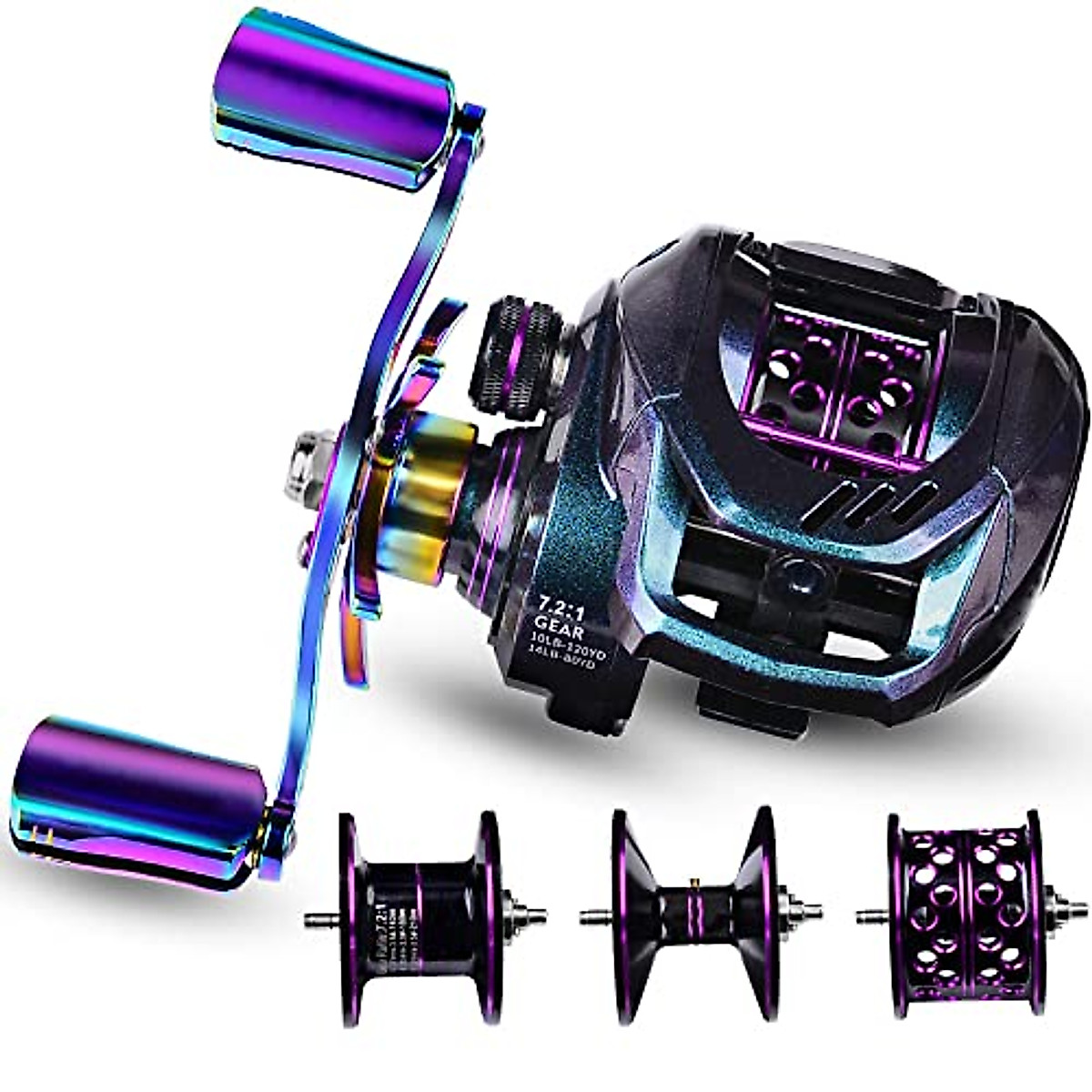 TEQIN Fishing Baitcasting Reel, 10kg Drag Baitcasters, Magnet Braking System Bait Caster Reel, 7.2:1 Gear Ratio Ultra Smooth Baitcaster Fishing Reel S2 Colorful Micro Object Right Hand