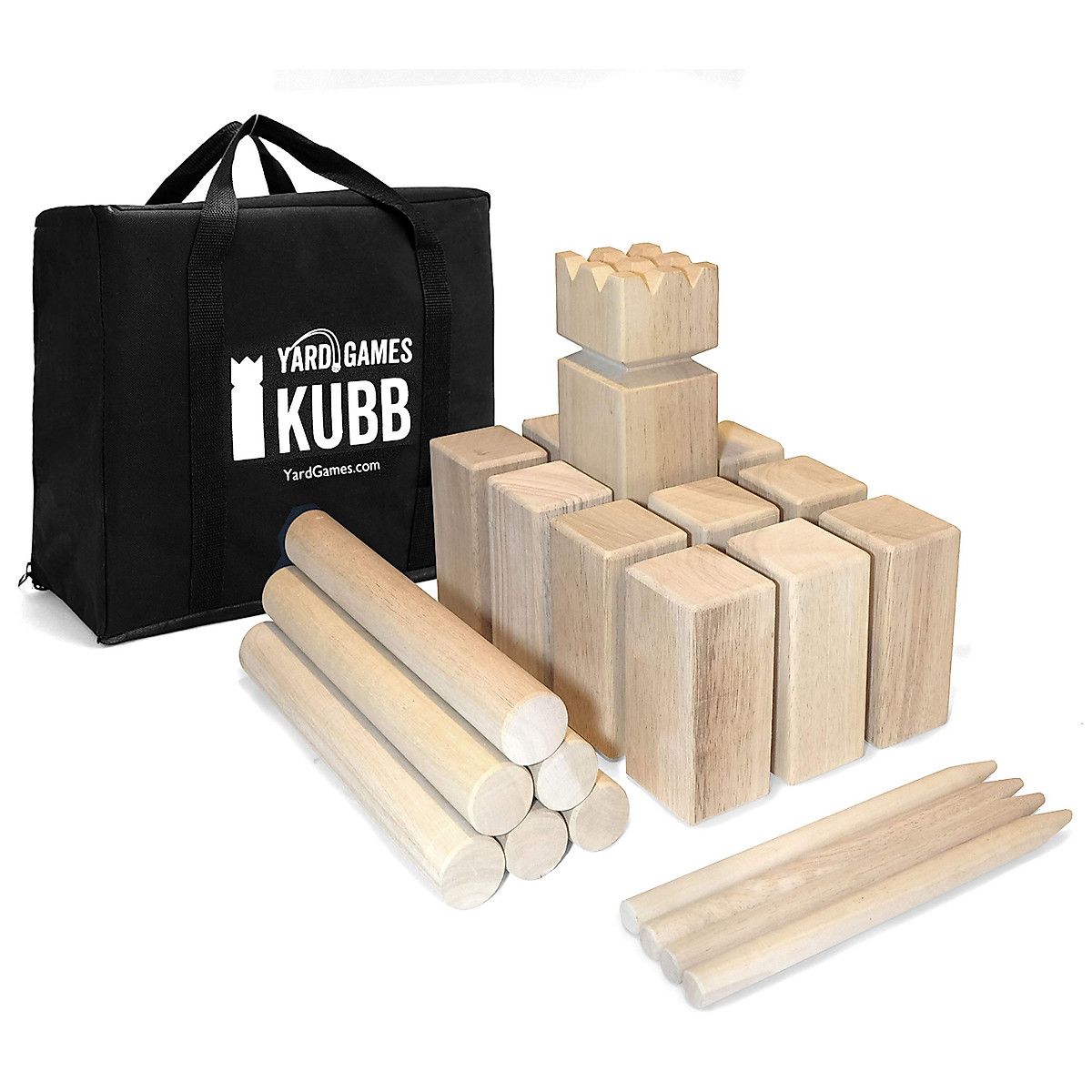 Yard Games Kubb Regulation Size Outdoor Tossing Game with Carrying Case, Instructions, and Boundary Markers