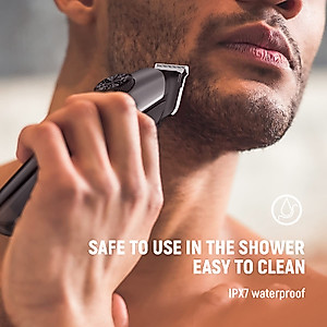 SUPRENT Beard Trimmer for Men Waterproof, IPX7 Professional Mustache Trimmer, 39 Built-in Adjustable Precise Lengths, Cordless USB C Rechargeable & LED Display