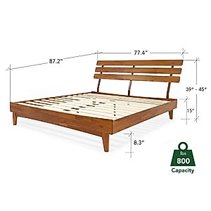Bme Caden 15 Inch Deluxe Bed Frame with Adjustable Headboard - Mid Century, Retro Style with Acacia Wood - No Box Spring Needed - 12 Strong Wood Slat Support - Easy Assembly - Caramel, King