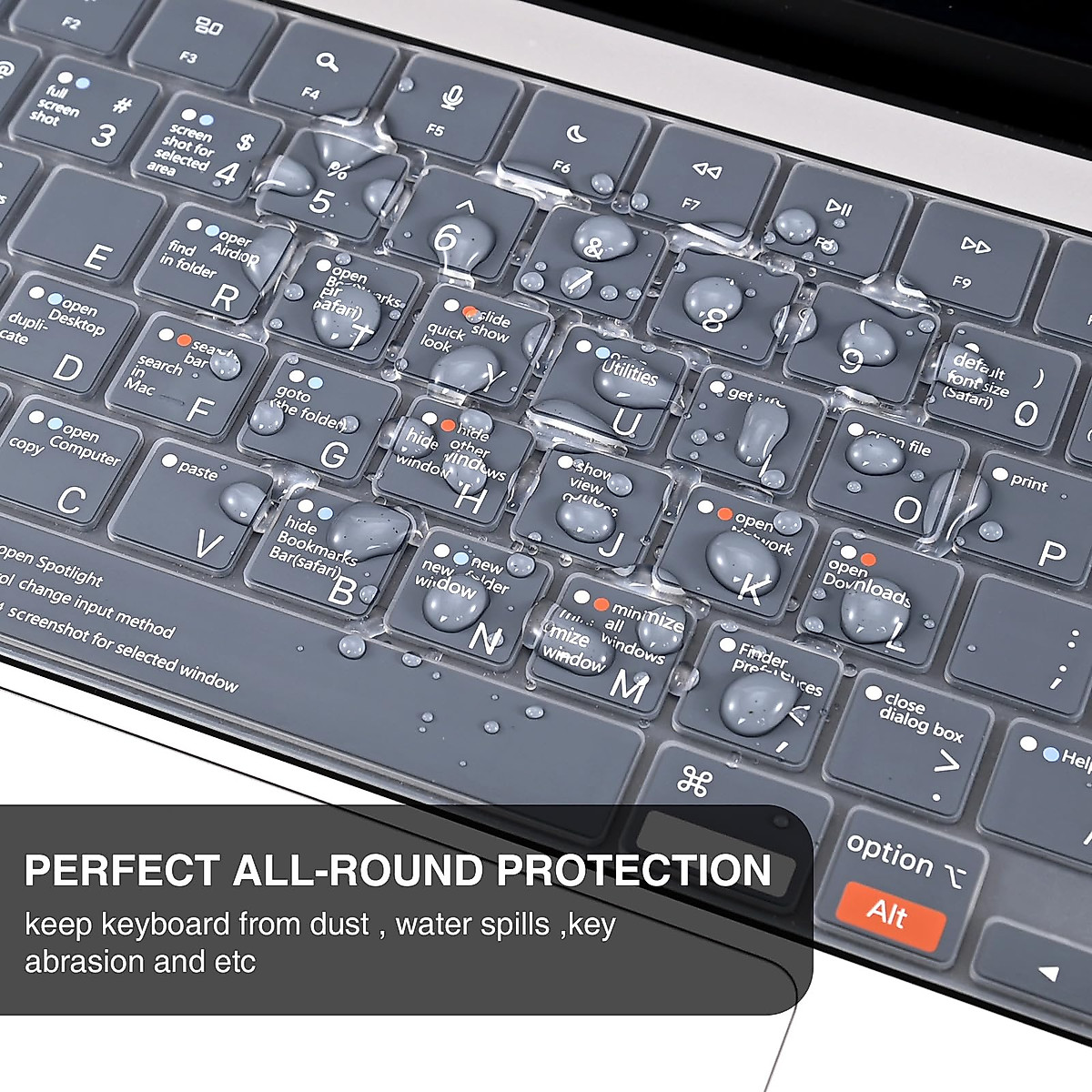 EooCoo Premium MacOS Shortcut Keyboard Cover Skin Ultra Thin for MacBook Air 15" 13.6" M4 M3 M2 Chip 2024-2021,MacBook Pro 14" 16" M4 M3 M2 M1 Pro Max Chip, Gray