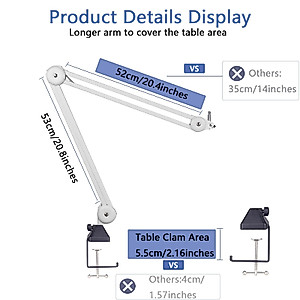 KOMISON Microphone Arm Stand, Mic Arm Microphone Suspension Scissor Boom Stands Heavy Duty and Cable Ties for Blue Yeti Snowball for Gaming, Recording, Quadcast (MS-white)
