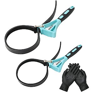 SHALL 2-Piece Rubber Strap Wrench Set, Adjustable Oil Filter Wrench, Jar Opener, 4" & 6" Max Rotation Diameter, Anti-slip Handle, 2-Pack PVC Gloves Included, for Pipe, Oil Filter, Jar, Water Faucet