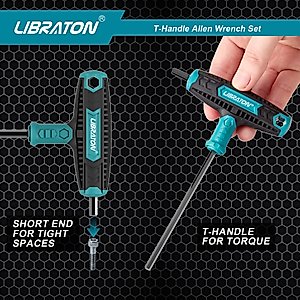 LIBRATON T Handle Allen Wrench Set, T-Handle Hex Key Set, Two-End and Chamfered Tips Design, Metric 2.5mm-10mm, Auto Bike Repair Tool, 7-Pieces with Storage Box