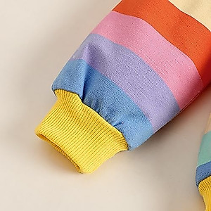 Little Hand Toddler Girls Zip-up Jacket Rainbow Sweatshirts Kids Color Stripe Hoodie Shirt Fall Outfit 5T