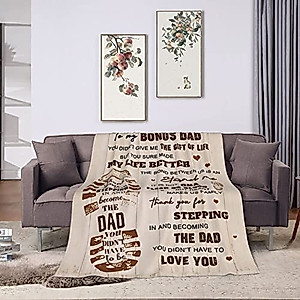 to My Bonus Dad Blanket, Stepdad Gifts from Daughter Son Soft Cozy Lightweight Throw Blanket 50"x60" Sofa Travel Couch for Fathers Day Birthday Christmas Thanksgiving Day