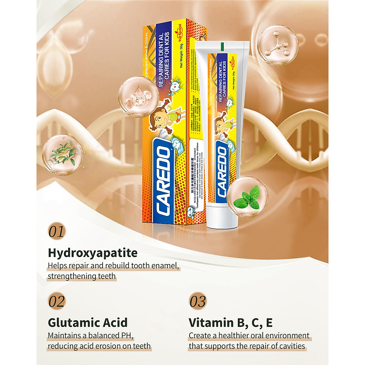 Kids Hydroxyapatite Toothpaste for Reversing Cavities, Fluoride-Free Home Cavity Repair, Safe Toddler & Baby Toothpaste for Enamel Repair, Tooth Decay Repair Remineralizing Treatment Fruity 1Tube