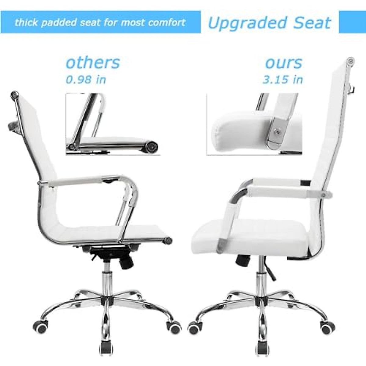 Office Chair,Ergonomic Office Chair Ribbed Office Chair High Back PU Leather Executive Conference Chair Adjustable Swivel Chair with Arms Home Office Desk Chair,