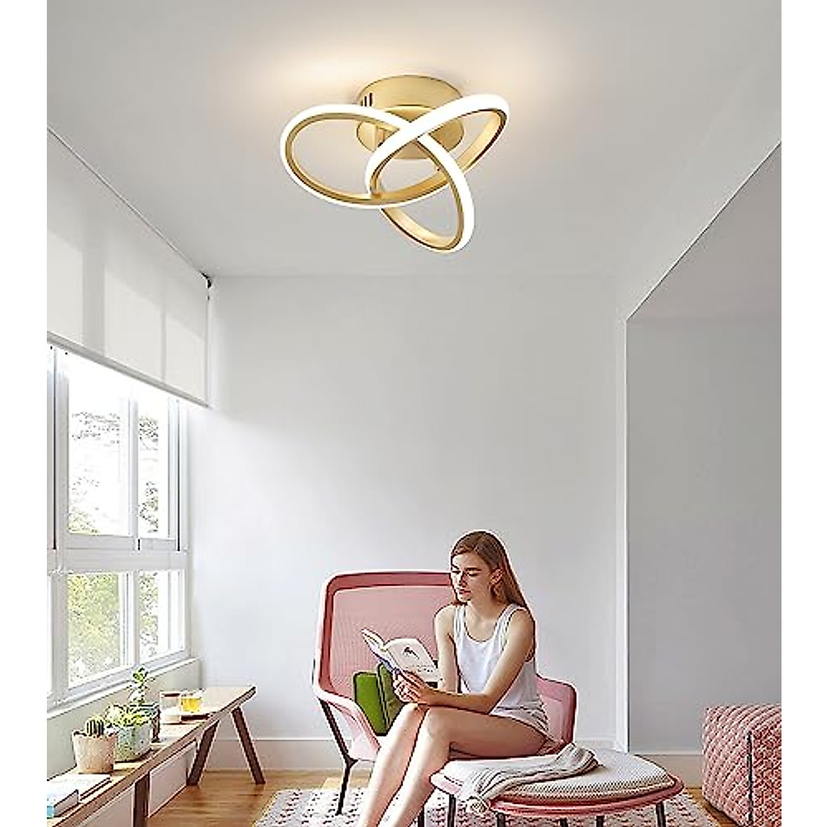 AMZASA Modern LED Ceiling Light Fixtures Gold Semi Flush Mount Ceiling Lamp Hallway Lights for Bedroom Bathroom Entryway Closet Balcony Stair Laundry Room Curved Design