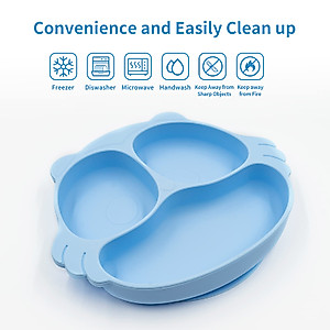 CUAIBB Suction Plates for Baby, 100% Food-Grade Silicone Toddler Plates, BPA Free Divided Plate Slip Resistant, Microwave & Dishwasher Safe (With Silicone Straw, Silicone Spoon and Fork