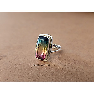 Multi Color Tourmaline Quartz Ring, 925 Solid Sterling Silver Ring, Handmade Boho Ring, Gemstone Ring, Gift for Her, Women Ring, All Ring US Size (10)