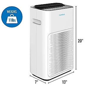 Habitat Medium Room Air Purifier with HEPA 13 Activated Carbon Filtration System, Real-Time Air Quality Monitor and Alert, Whisper Quiet Fan with Three Speeds, Filter Replacement Reminder, White