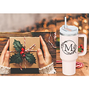 AMZUShome Personalized 40oz Tumbler Cup with Initials.Cup with Letter M 40oz Tumbler with Handle.Custom Tumbler Cup with Letter.Initial Monogram Tumbler Mug Gifts for Women Birthday Christmas.