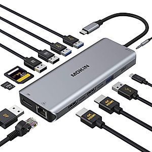 USB C Docking Station Dual Monitors 13 in 1 Triple Display USB C Hub for Windows with Dual HDMI 4K, DP, PD Charger, Gigabit Ethernet, 5 USB Ports, SD/TF Card Reader, Mic/Audio for Lenovo HP Dell XPS