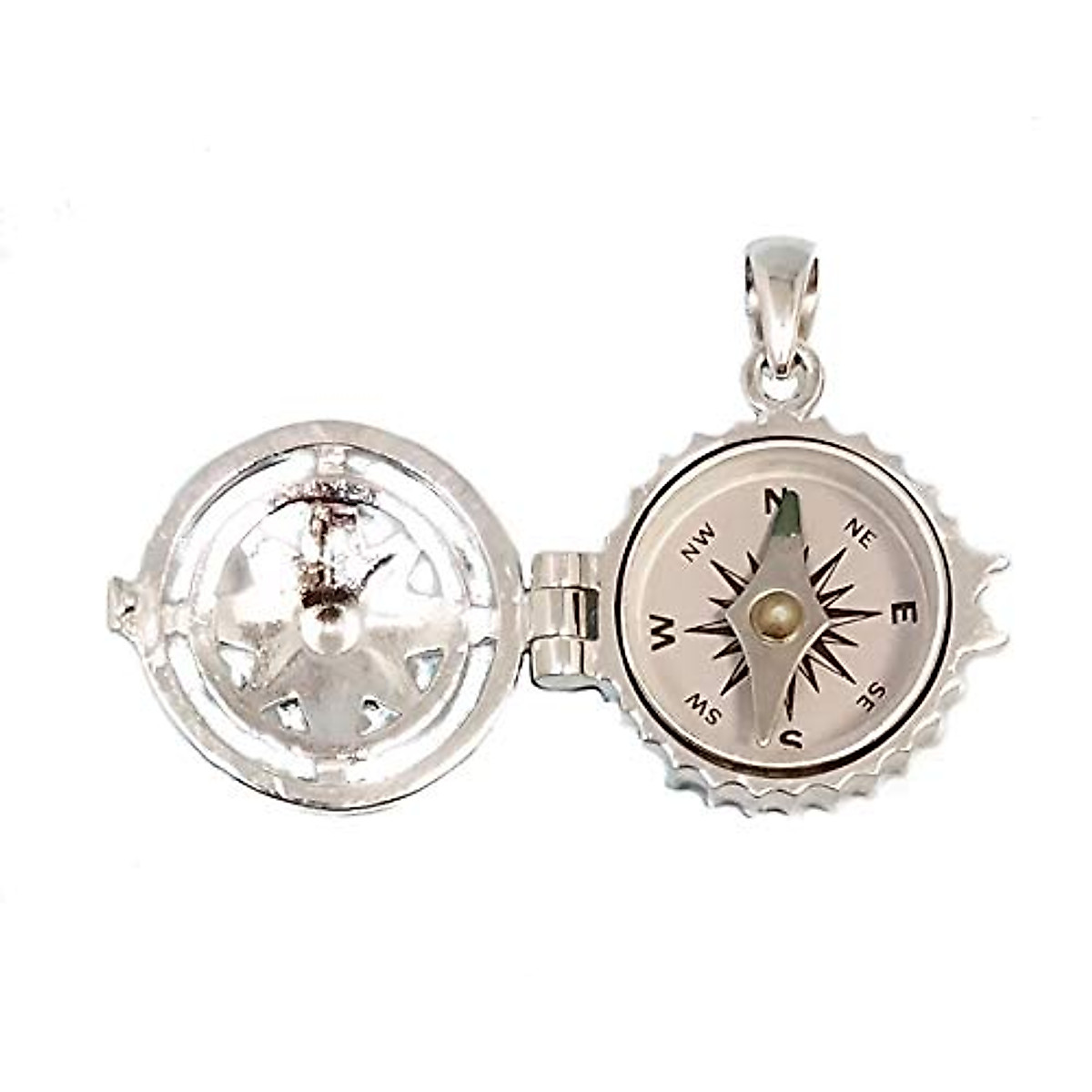 Stanley London Sterling Silver Compass Rose Locket with Working Compass (Locket With Chain No Personalization)