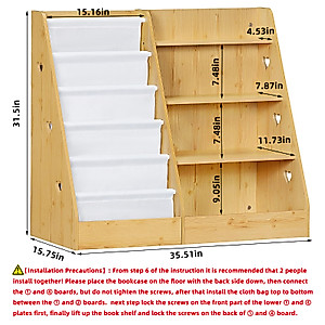 Lerliuo 4 Tier Kids Bookshelf and Storage Organizer, Five Layer Sling Children Bookcase, Baby Toddler Wooden Book Shelf, Display Cabinet for Playroom, Bedroom, Classroom, Nursery, School (Natural)