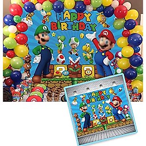 Super Brother Boy Backdrop Adventure Game Mushroom Gold Coins Photography Background Boy Children Birthday Party Baby Shower Supplies Photo Booth Studio Props 5x3FT