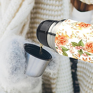 Stainless Steel Leather Vacuum Insulated Mug Flower Thermos Water Bottle for Hot and Cold Drinks Kids Adults 16 Oz