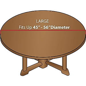 Covers For The Home Deluxe Elastic Edged Flannel Backed Vinyl Fitted Table Cover - All-Over Leaves Pattern - Large Round - Fits Tables up to 45" - 56" Diameter