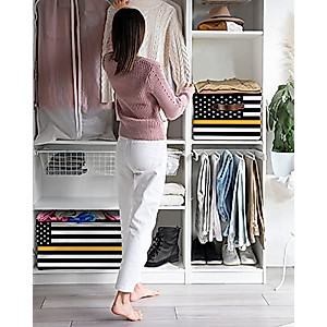 Large Capacity Storage Bins Thin Gold Line Dispatchers Dispatch Communications Officer American Flag Storage Cubes, Collapsible Storage Baskets for Organizing for Bedroom Closet Home 15x11x9.5 In
