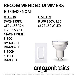 Amazon Basics MR16 LED Light Bulb, 50 Watt Equivalent, Energy Efficient 7W, GU10 Base, Warm White 3000K, Dimmable, 10,000 Hour Lifetime , 6-Pack