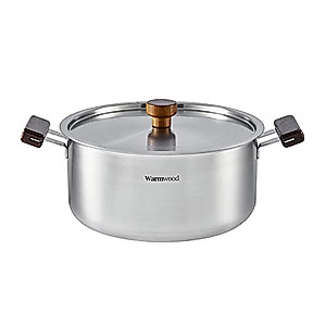 Dr.HOWS Warmwood Nonstick Pot 7 inch with Lid - Small Kitchen Stainless Steel Pot with Wooden Handles - Lightweight Pot For Induction, Ceramic, Electric, Halogen and Gas Cooktops