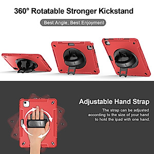 Miesherk Stock Case for iPad Air 13'' 2024: Military Grade Shockproof Rugged Case for iPad Air 13''（M2） W/Screen Protector - Stand - Handle - Shoulder Strap - Pen Holder，Black+Red