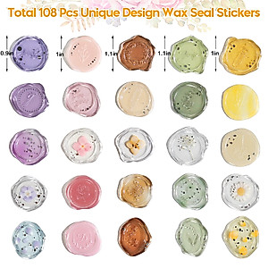 Wax Seal Stickers for Wedding Envelopes 108 Pcs Invitation Envelope Seal Sticker Premade for Baby Shower Birthday Bridal Shower,Clear Crystal Style with Love Floral Botanical Theme,Self Adhesive