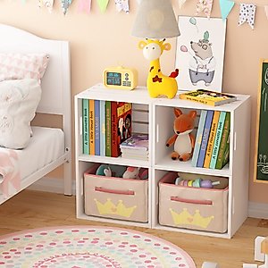 Timy 4-Tier Adjustable Kids Bookshelf Wood Book Storage Toy Storage Organizer Practical Book Storage Rack for Bedrooms Study Rooms Playrooms