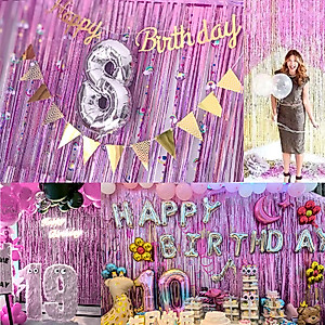 4 Pack Pink Tinsel Curtain Metallic-12.8x8.2 Feet, Slmeno Glitter Pink Fringe Curtain, Pink Party Curtain, Pink Tinsel Backdrop, Pink Streamer Backdrop, Pink Foil Fringe Curtain, Pink Glitter Backdrop