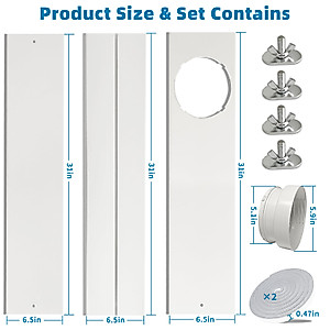Fioral Sliding Door AC Vent Kit,Sliding Window Air Conditioner Vent Kit,For 5.1'' and 5.9'' Diameter Portable AC Exhaust Hose, Universal PVC Balcony Seal Kit Plates, Adjustable Max Length to 93 Inch