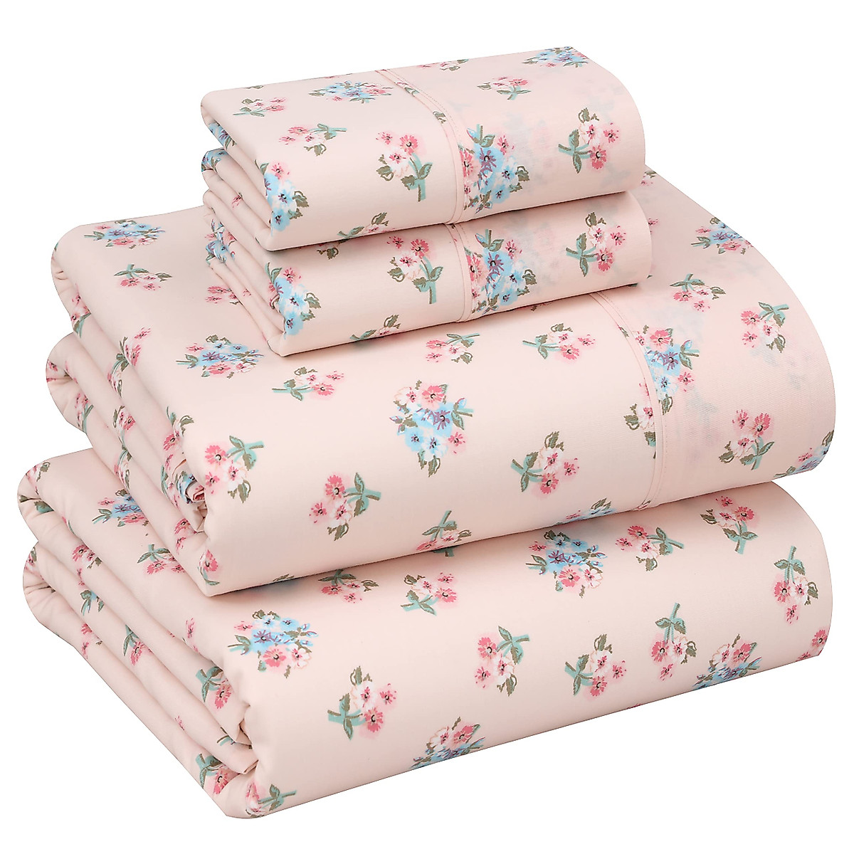 RUVANTI 100% Cotton Twin Sheets Set, 3 Pieces, Soft & Breathable Percale Weave Bedding, Deep Pocket 16", Hotel Standard, Crisp Cool Feel, Durable, Perfect Floral Bed Sheet, Spring On