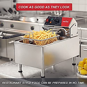 CROSSON ETL Listed 13Lbs Electric Countertop Deep Fryer with Easy-assembling Solid Basket ,Removeable Oil Container for Restaurant Home Use-120V,1800W Commercial Deep Fryer