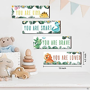 UBTKEY Dinosaur Room Decor for Boys, Dinosaur Wall Decor for Boys Nursery Room Bedroom, 4 Pieces Inspirational Dinosaur Wall Art Wall Decorations for Boys Room Classroom Bedroom