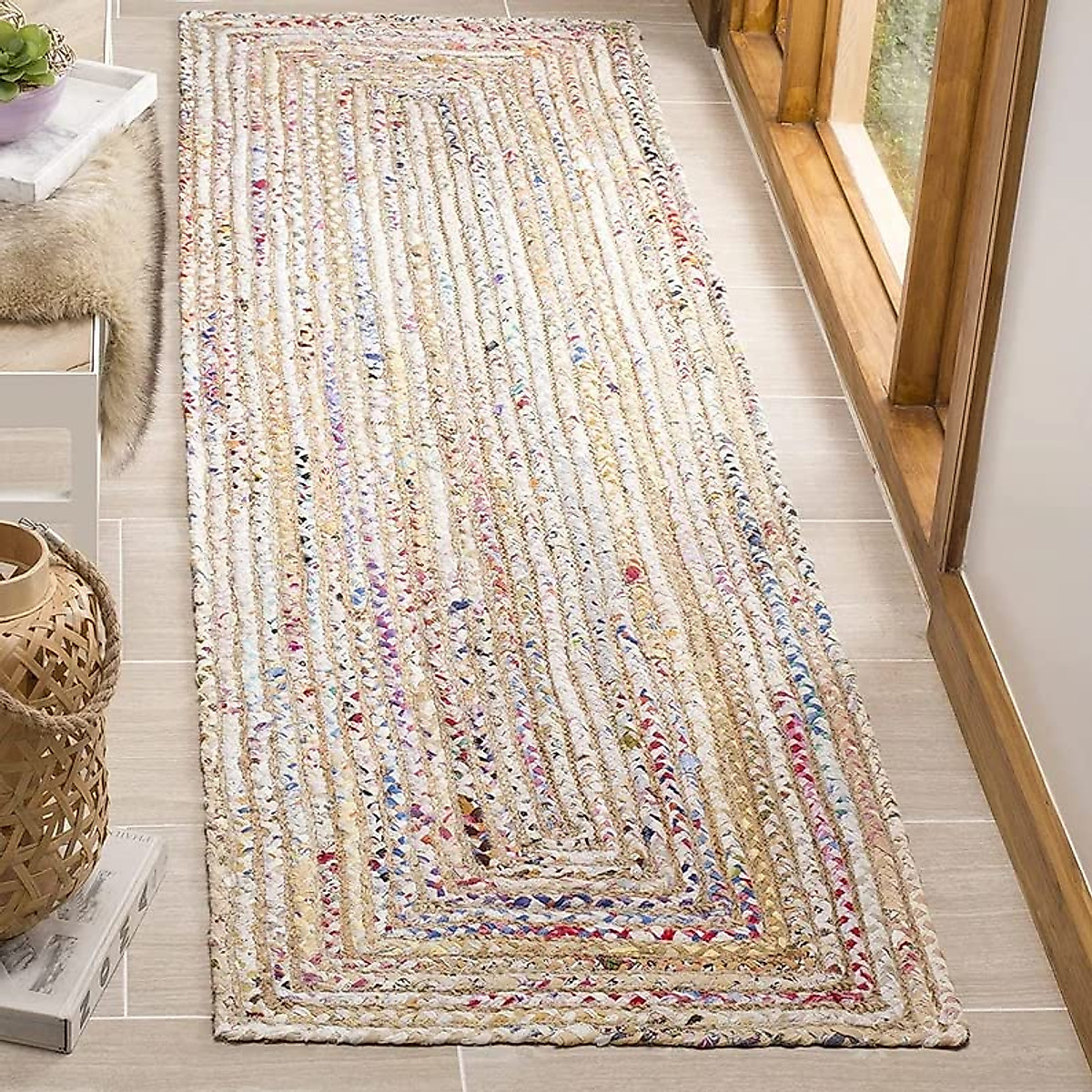 4x4 5x5 6x6 3x5 4x6 5x8 Rainbow Jute Runner Rug, Indian Handmade Casual Cotton and Jute Mix Rug for Home Decor Braided Area Rug Bohemian Style Carpet in Multi Sizes (4x6 Area Rug)