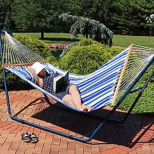 Sunnydaze Outdoor Quilted Fabric Hammock - Two-Person with Spreader Bars - Heavy-Duty 450-Pound Capacity - Catalina Beach