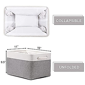 HNZIGE Fabric Storage Baskets for Organizing Small Baskets for Shelves, Laundry, Nursery, Closets, Decorative Baskets for Gifts Empty (White&Gray)