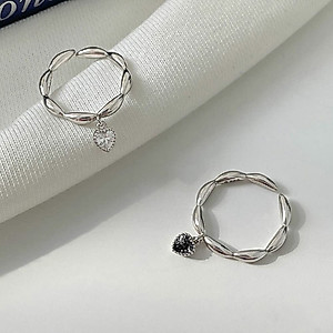 Eternal Love Heart Dangle Rings S925 Sterling Silver Adjustable Open Dangling Charm CZ Crystal Engagement Promise Ring Wedding Statement Band Middle Finger Stacking Jewelry Gifts for Women Girls Xmas