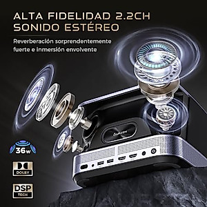 All-ln-One Projector 4K Supported, AURZEN BOOM 3 Smart Projector with WiFi and Bluetooth, 3D Stereo Sound & 36W Speakers, AI Auto Focus & Keystone, Netflix Official 500 ANSI Home Outdoor proyector