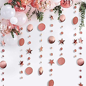 4Pcs Rose Gold Circle Dot Garland Streamer Kit, BetterJonny Party Decoration Glitter Paper Hanging Bunting Banner Background for Birthday Wedding Baby Shower