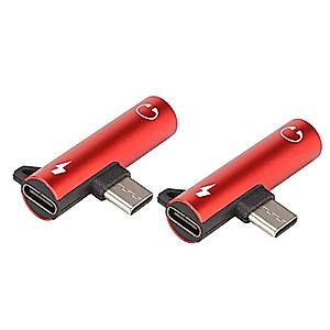 2PCS USB C to 3.5mm Audio Adapter 2 in 1 Audio Charging USB C to Audio Jack ABS USB C to AudioJack for Phone Table(Red)