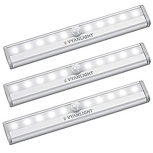 VYANLIGHT Motion Sensor LED Lights, 10 LED Battery Operated Motion Light, Stick-On Anywhere Magnetic Night Light Bar for Under Cabinet, Closet, Hallway, Stairway, Wardrobe, Kitchen, Vanity, 3 Pack
